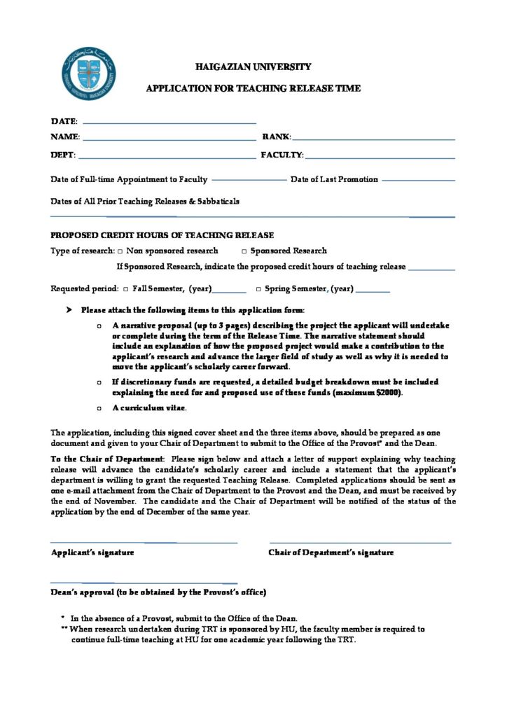 Application for Teaching Release Time