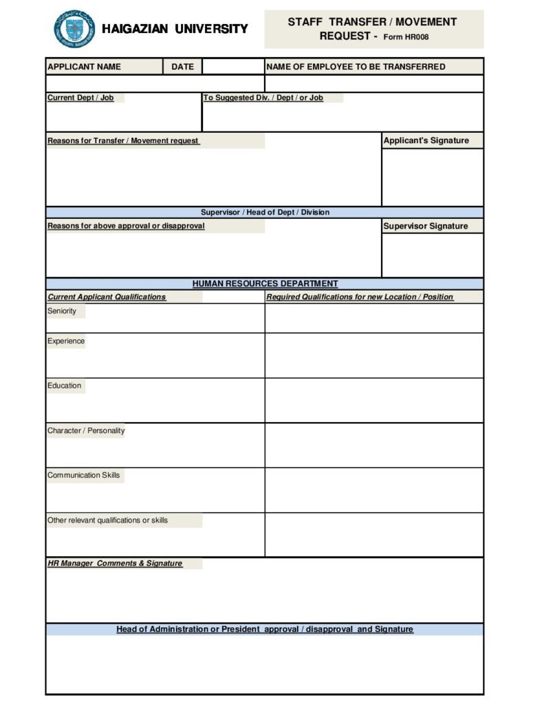 Transfer/Movement Request