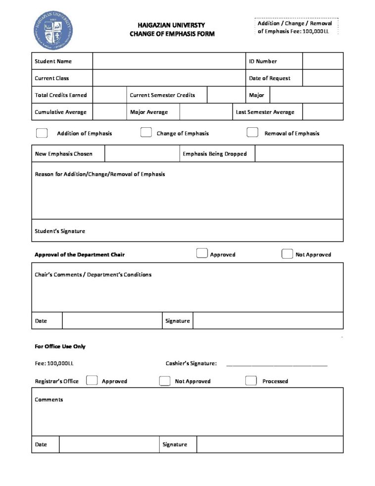 Change of Emphasis Form - Haigazian University