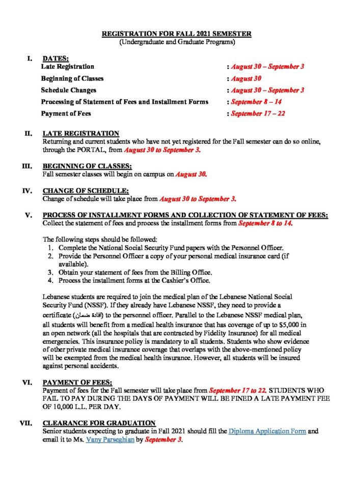 Registration Circular Fall 2021