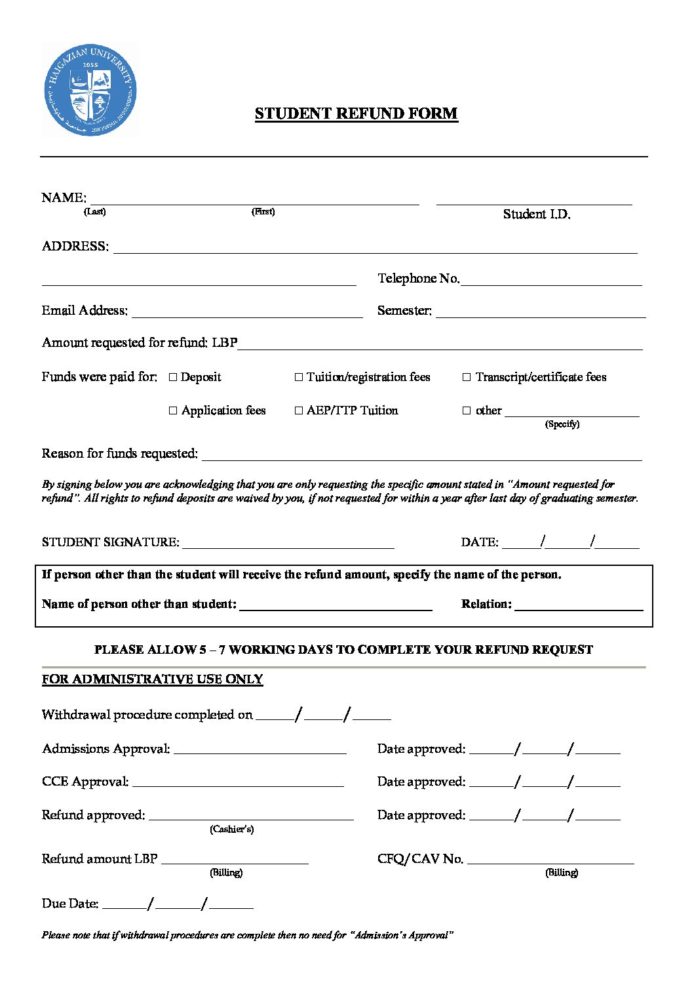 STUDENT REFUND FORM